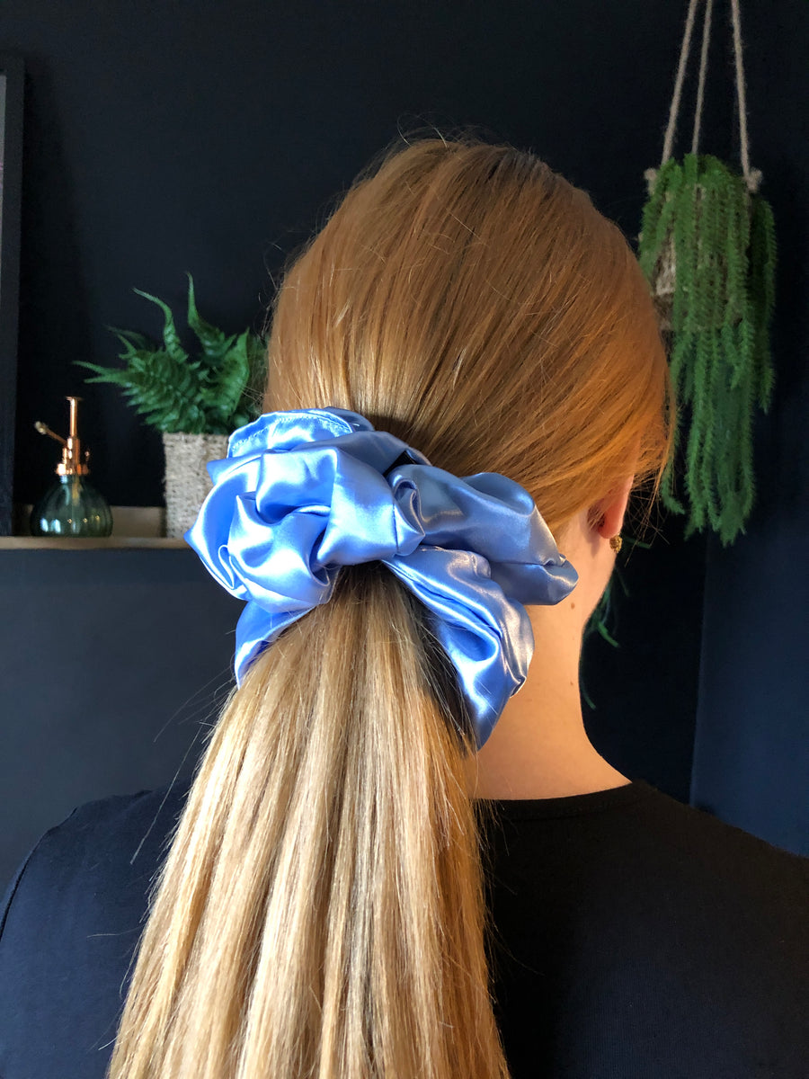 Oversized Light Blue Satin Scrunchie Made in the UK – Revega