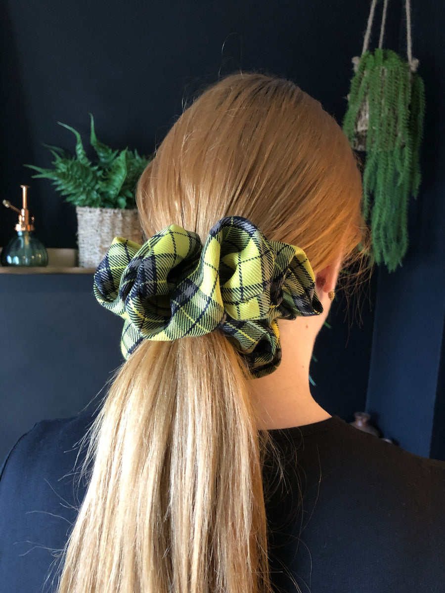 Oversized Tartan Yellow Scrunchie Made in the UK – Revega