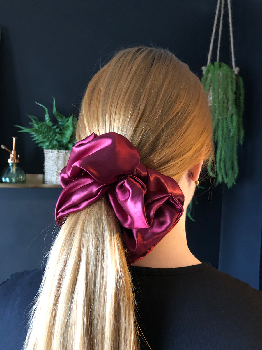 Oversized Wine Red Satin Scrunchie Made in the UK – Revega